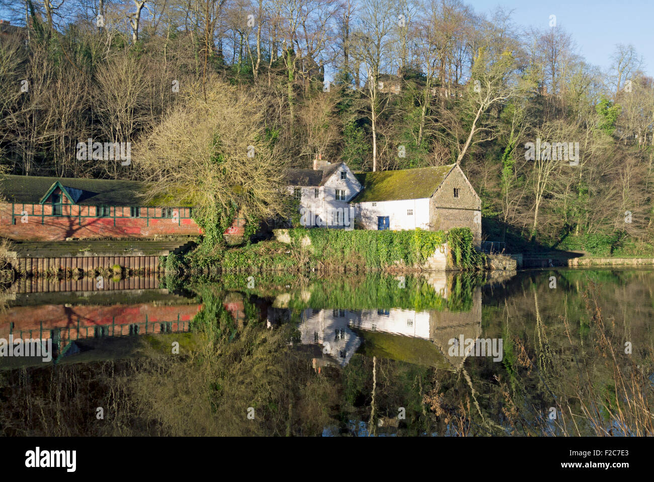 Boat house and Mill house on the river Wear Durham England UK Stock ...