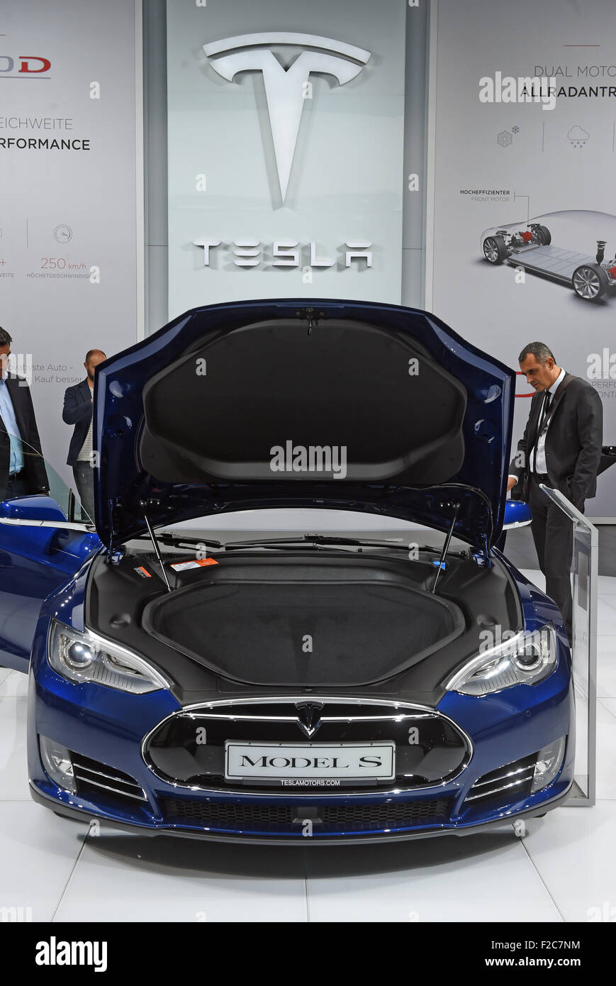 Frankfurt, Germany. 16th Sep, 2015. A Tesla Model S is on display at ...