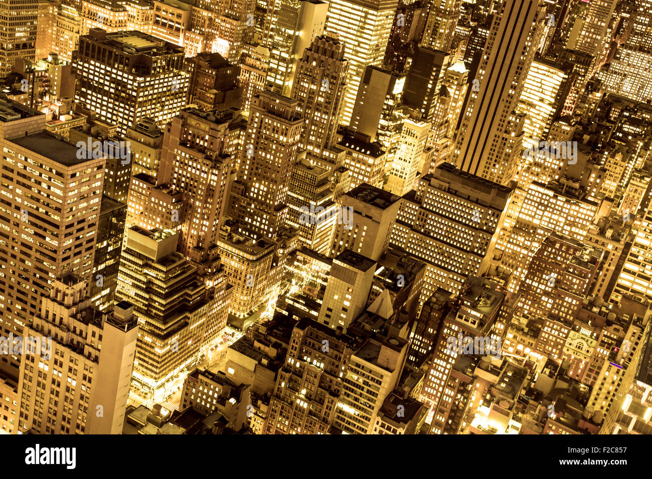 Beautiful New York City lights on buildings seen from above Stock Photo ...