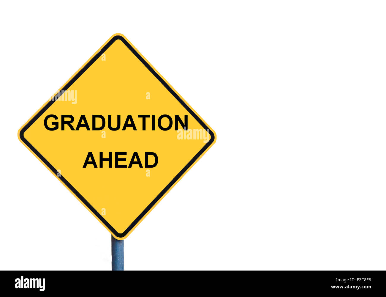 Yellow roadsign with GRADUATION AHEAD message isolated on white ...