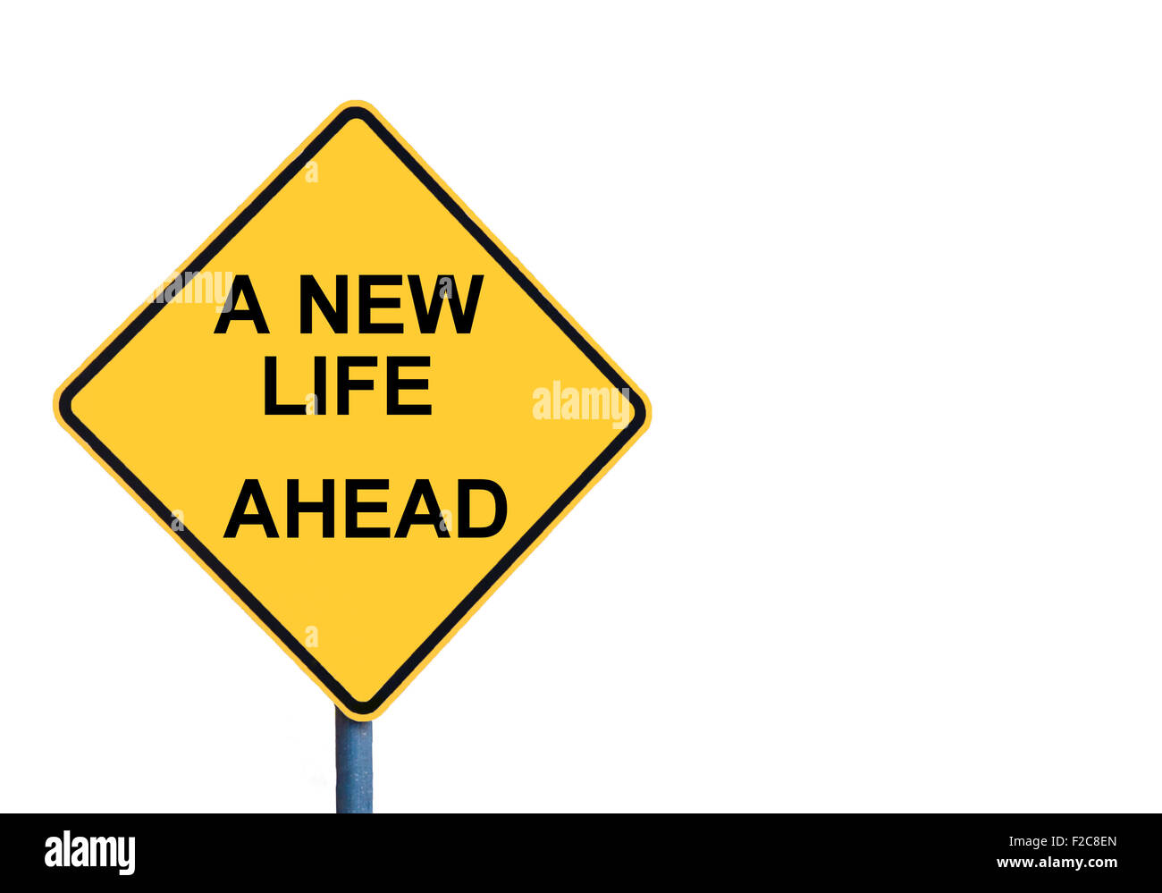 Yellow roadsign with A NEW LIFE AHEAD message isolated on white ...