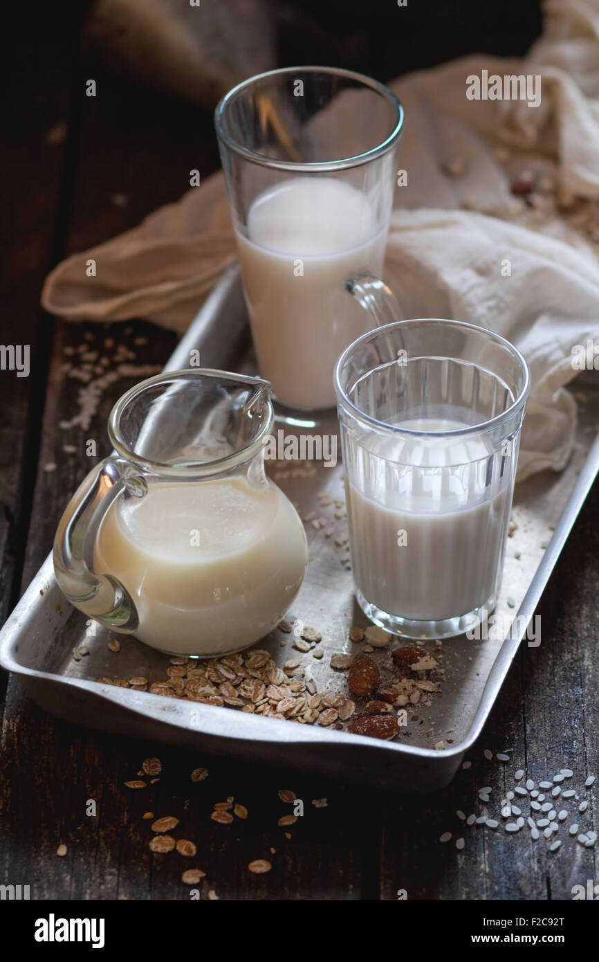 Set of non-dairy milk Stock Photo - Alamy