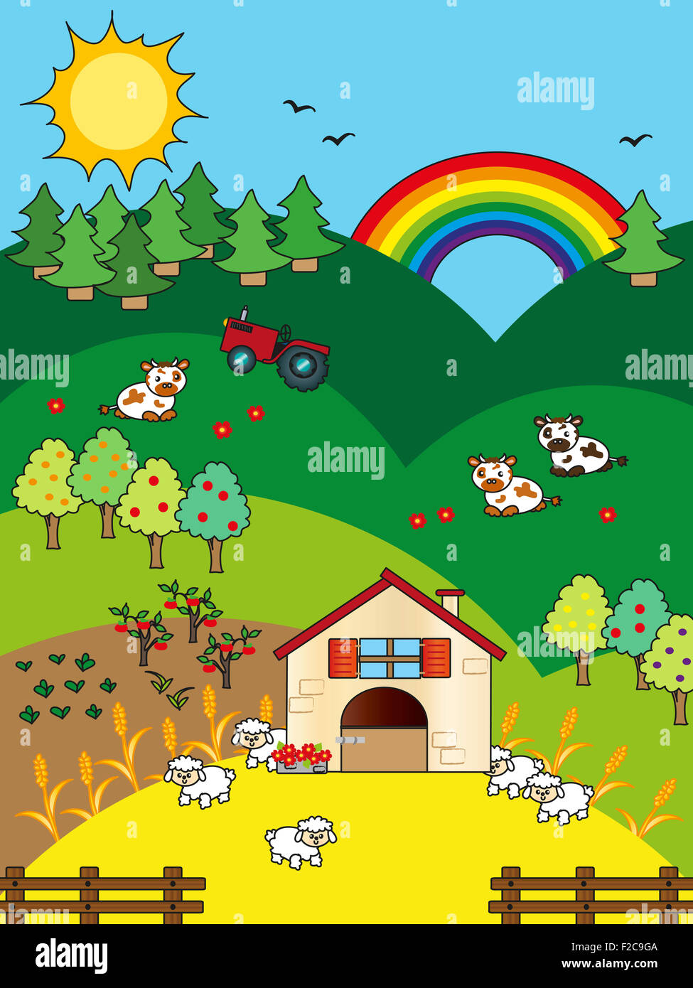 summer landscape with farm Stock Photo - Alamy