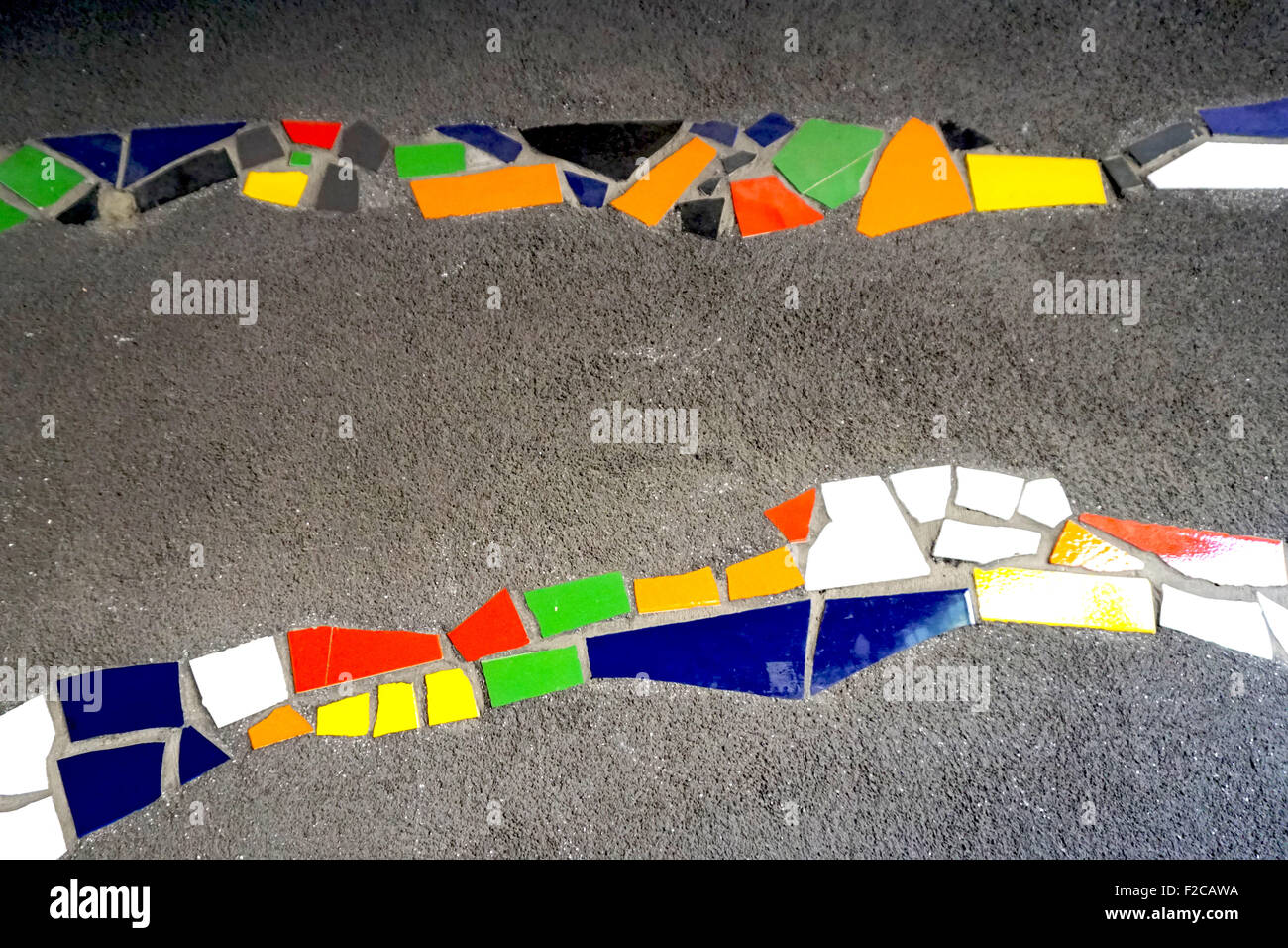 close up color mosaic tile with stone concrete column background Stock ...