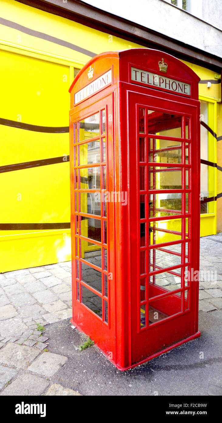 Red telephone box traditional in Europe Stock Photo - Alamy