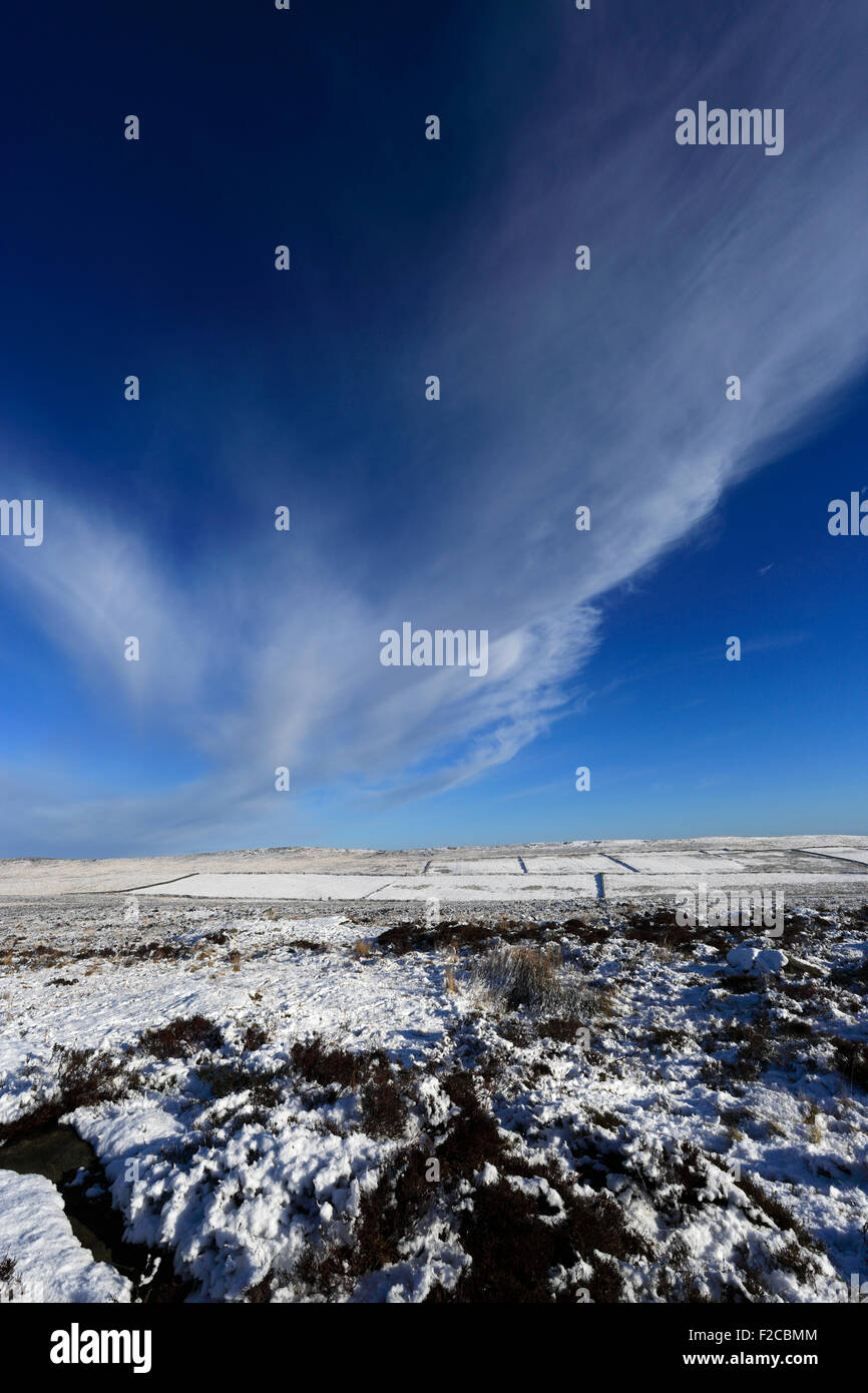 January, winter snow view over Froggatt Edge and Big Moor; Derbyshire ...