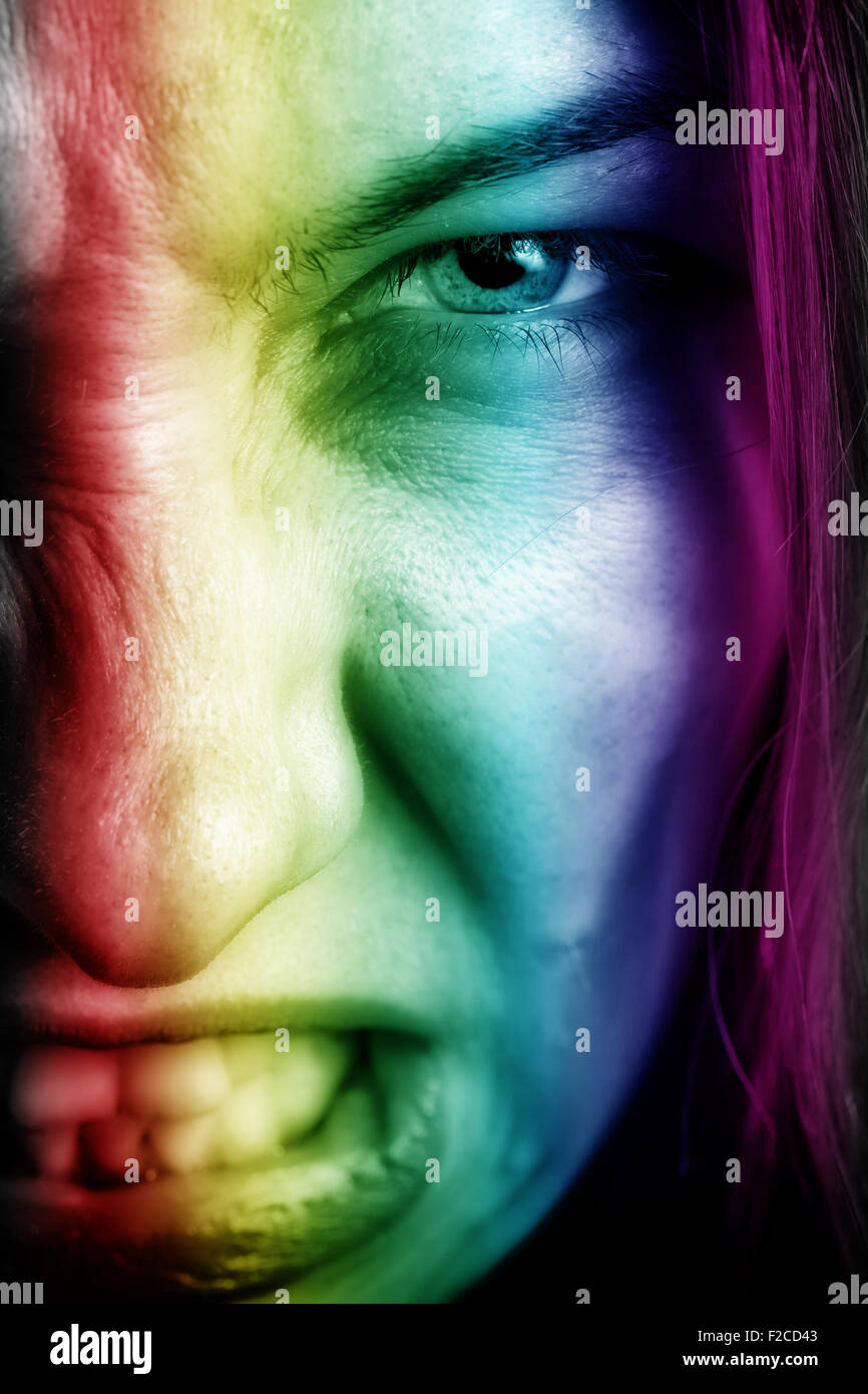 Face of angry woman with evil scary expression Stock Photo - Alamy