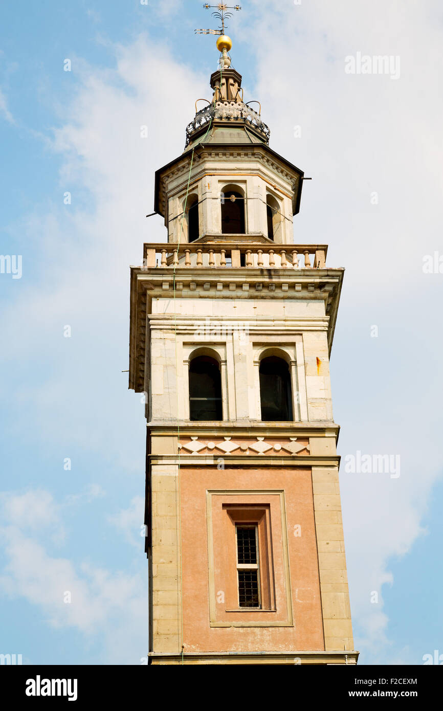 ancien clock tower in italy europe old stone and bell Stock Photo - Alamy