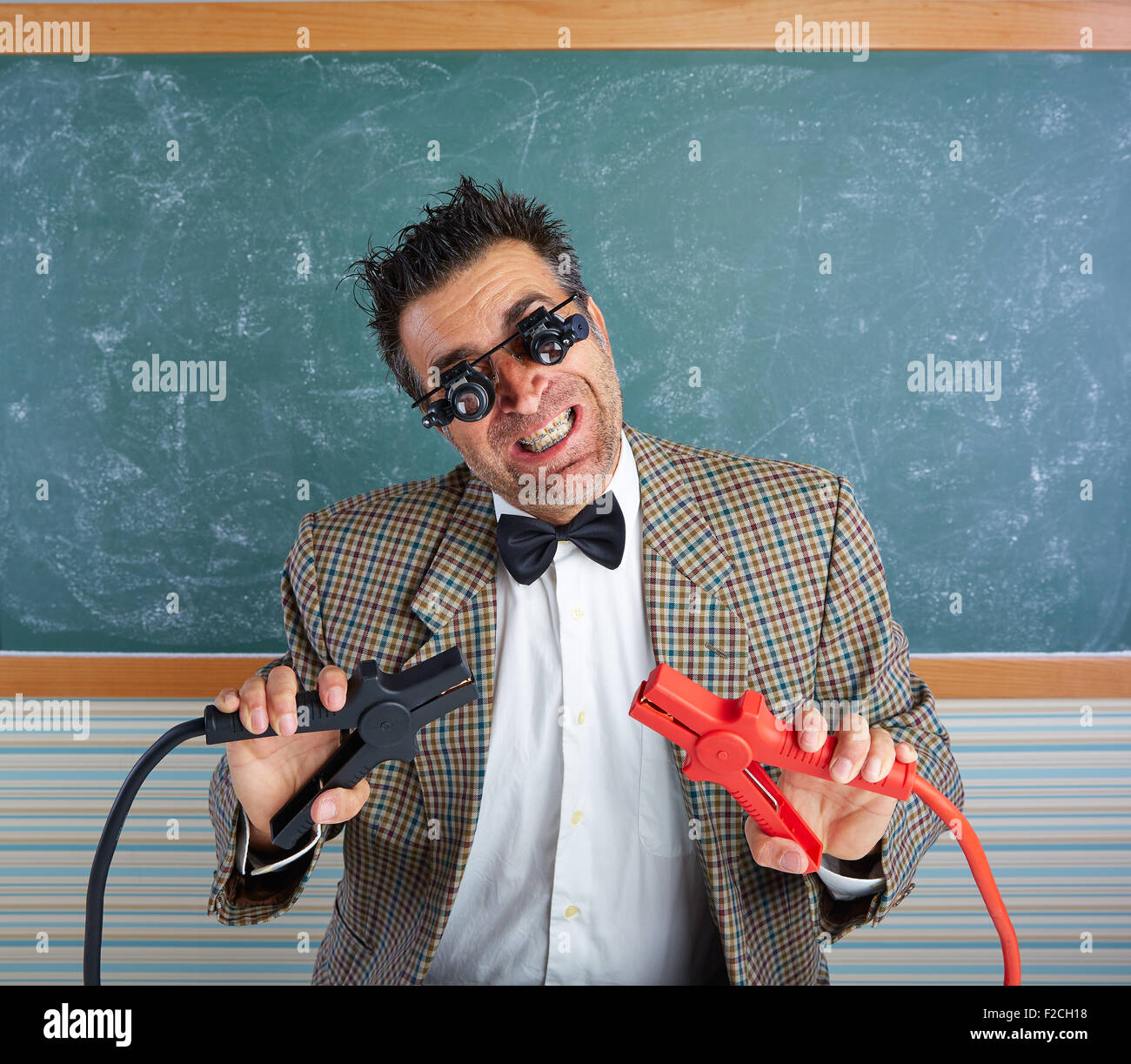Nerd electronics technician retro teacher silly expression working ...