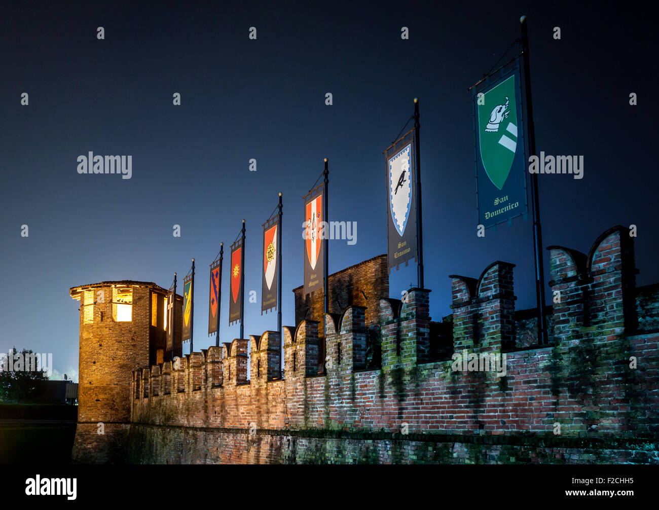 Flags on Castrum Sancti Georgi, Legnano's castle Stock Photo - Alamy