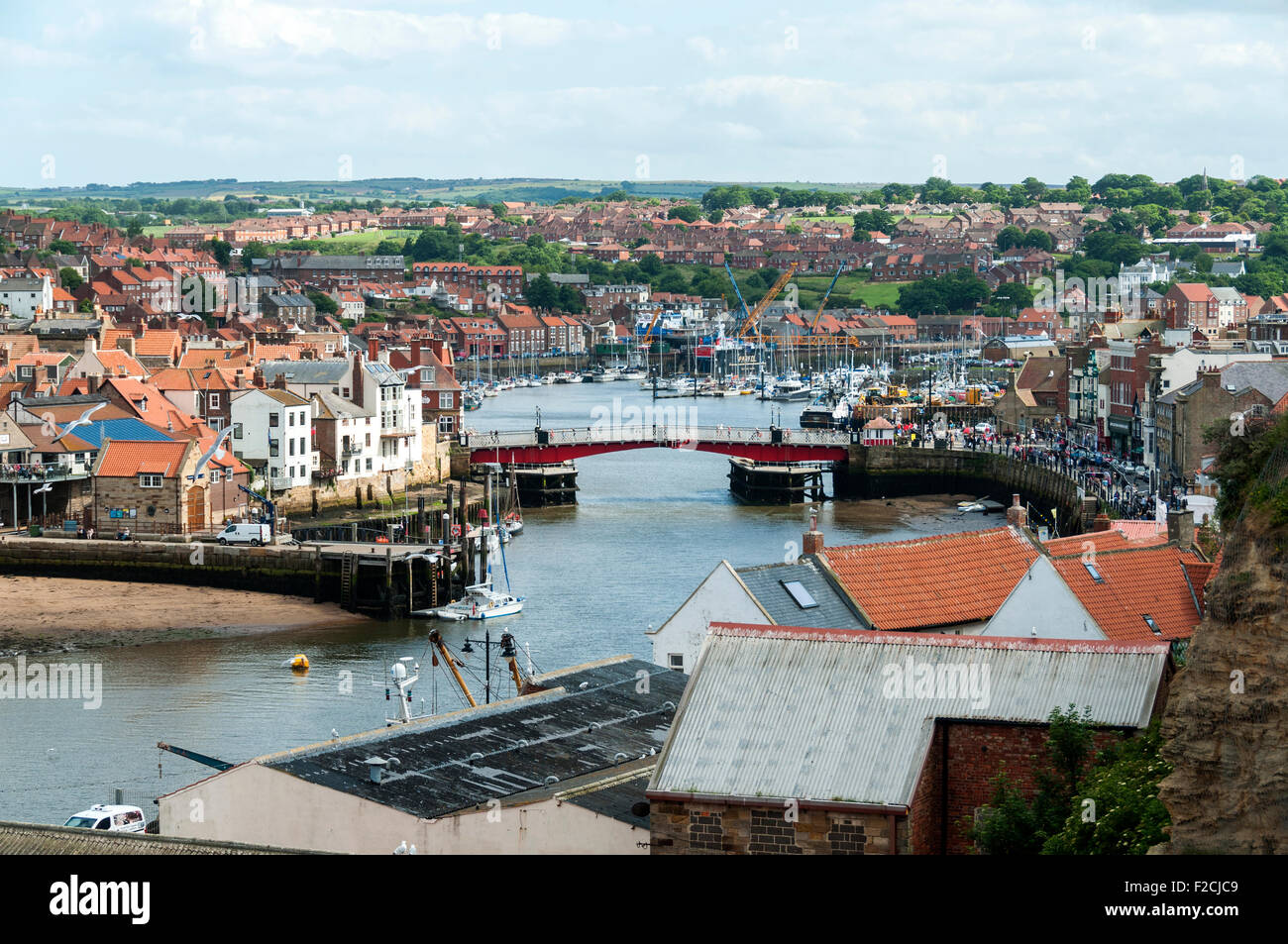 Whitby harbour and swing bridge from the 'Khyber Pass' road, Whitby ...