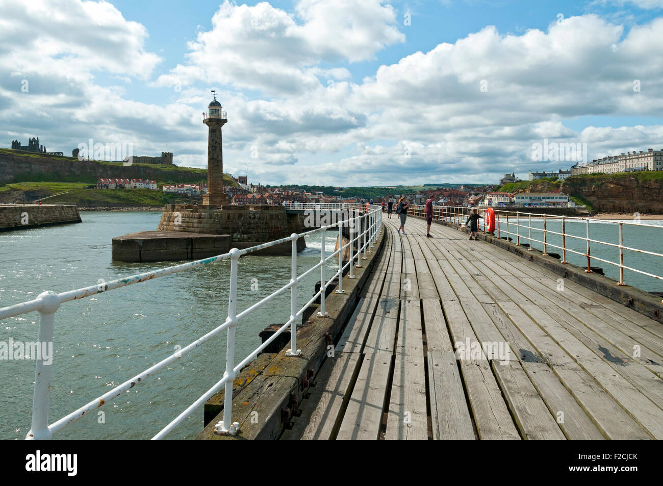 Lighthouse on the West Pier, from the West Pier extension of Whitby ...