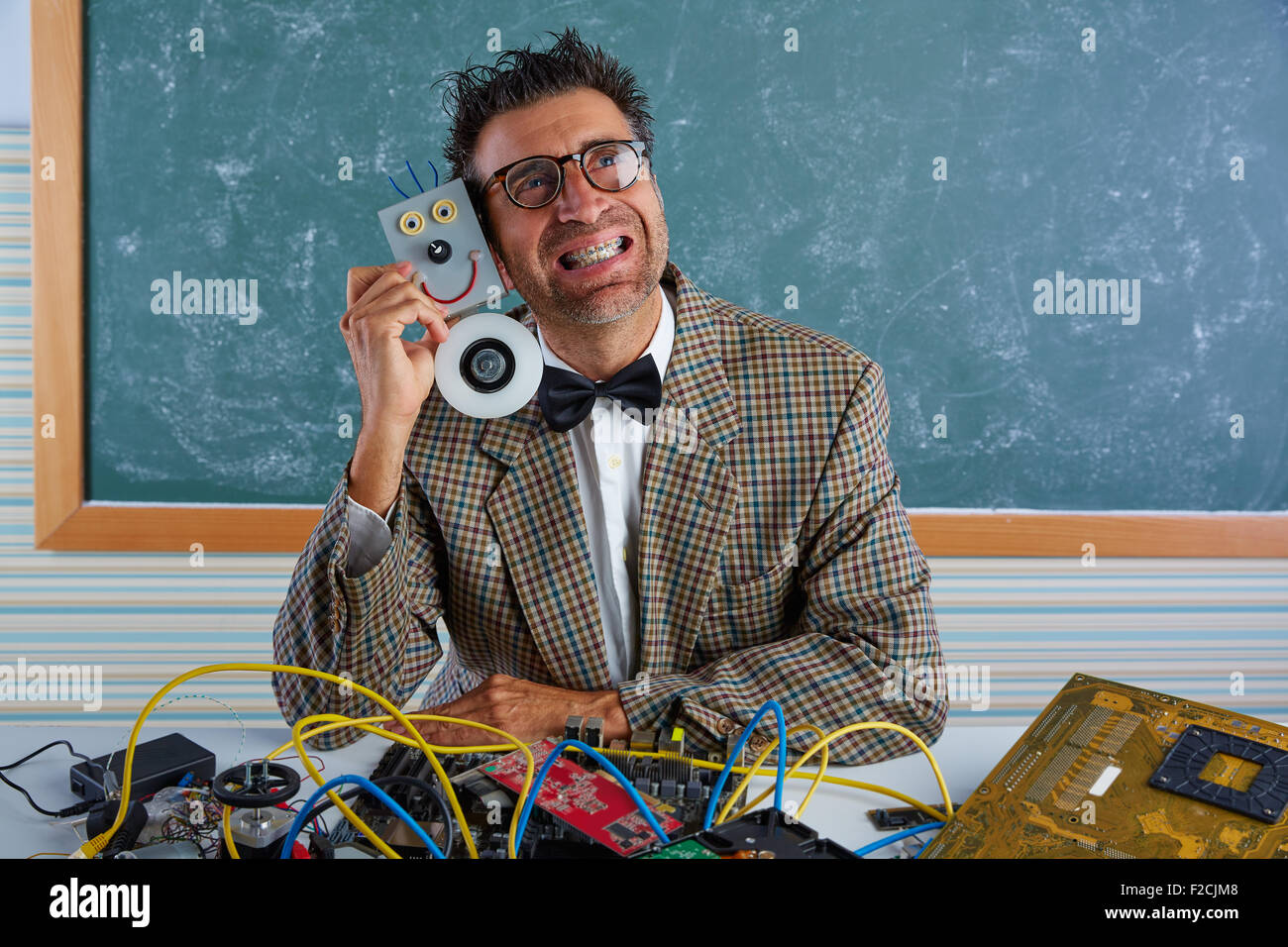 Nerd electronics technician silly retro teacher in love with self made ...