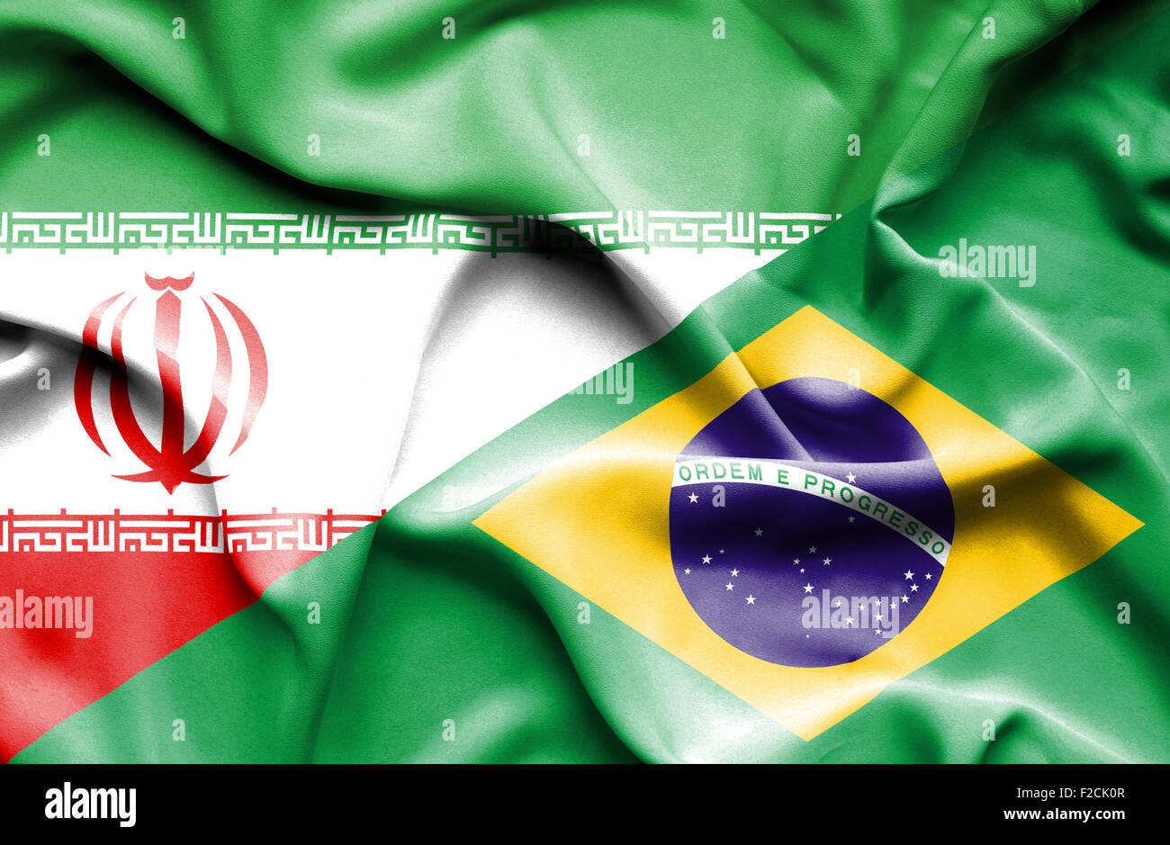 Waving flag of Brazil and Iran Stock Photo - Alamy