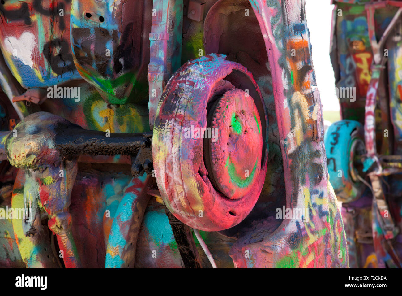 A view of a wheel at Cadillac Ranch Stock Photo - Alamy