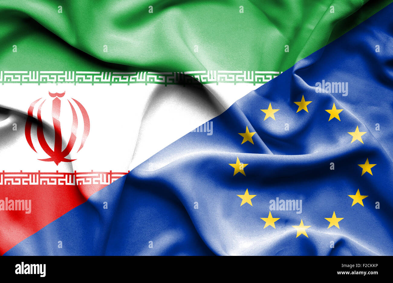 Waving flag of European Union and Iran Stock Photo - Alamy