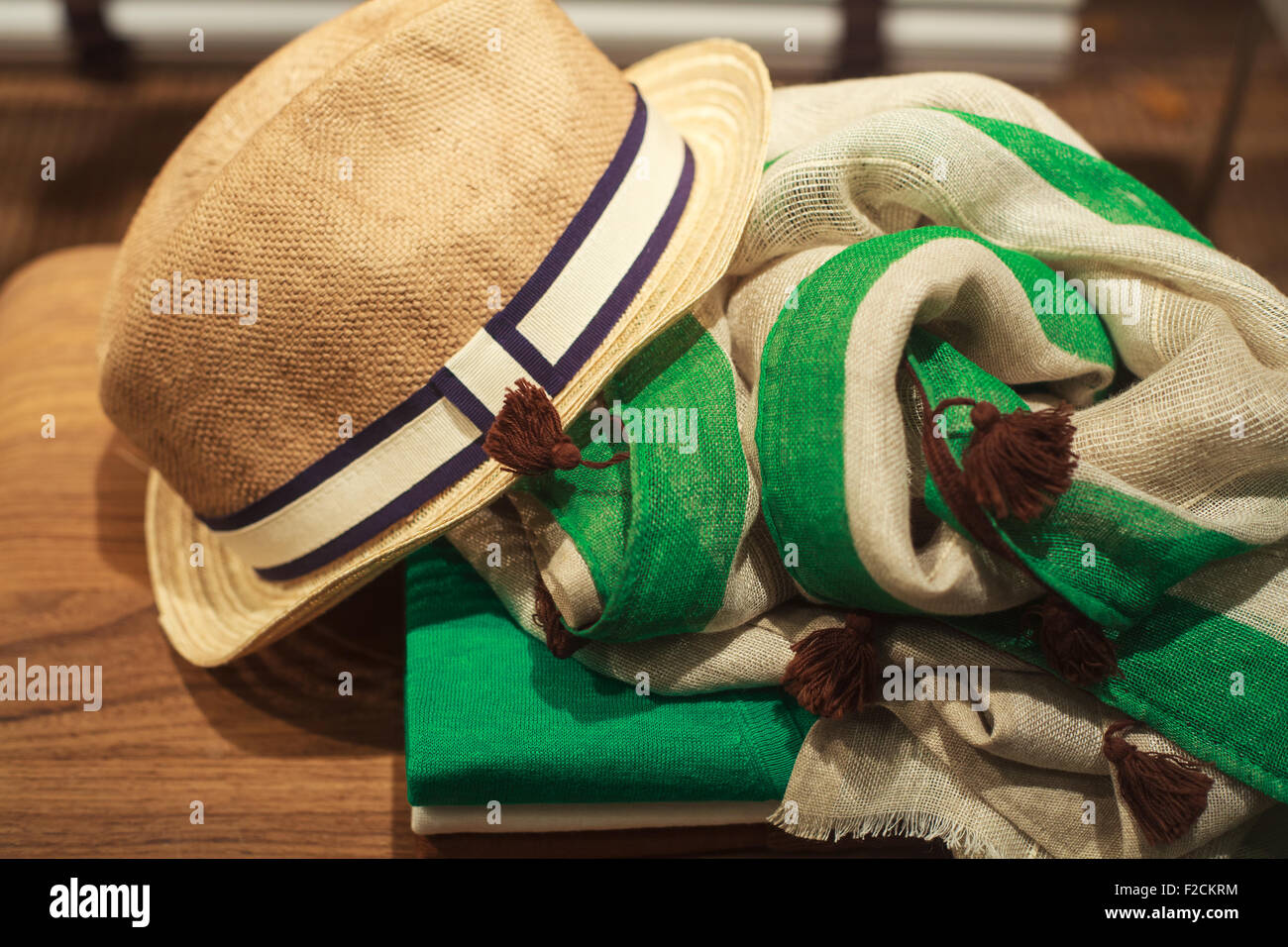 View of hat, scart and other man clothes Stock Photo - Alamy