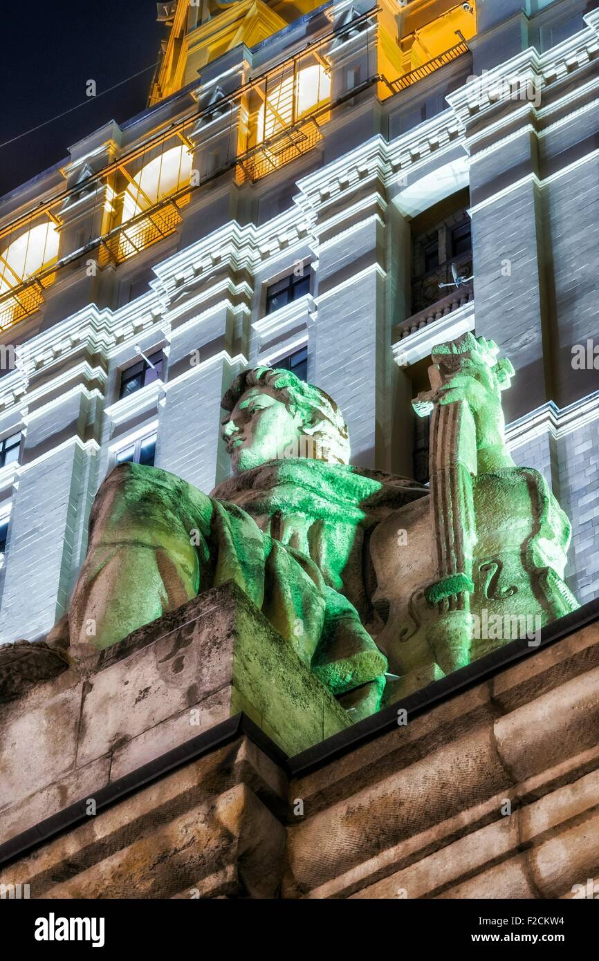Russia, Moscow. Sculptures on Kudrinskaya Square Building Stock Photo ...
