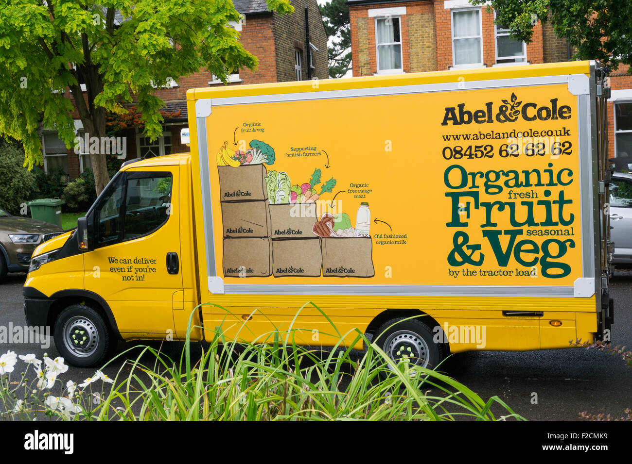 An Abel & Cole van delivering fresh organic fruit and veg boxes Stock ...