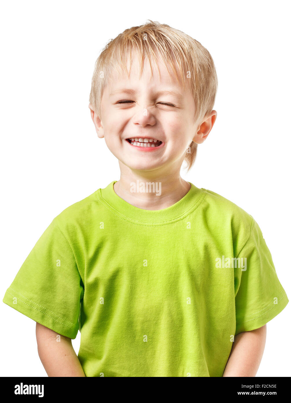 Happy blond boy blinking Stock Photo - Alamy