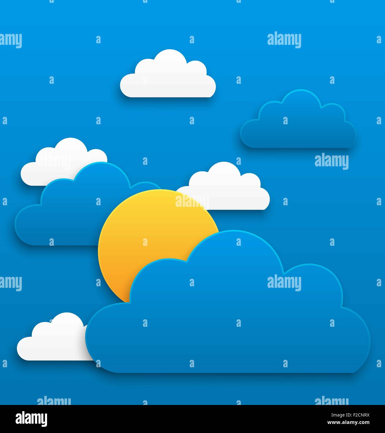 Paper sun with clouds, abstract summer background Stock Vector Image ...