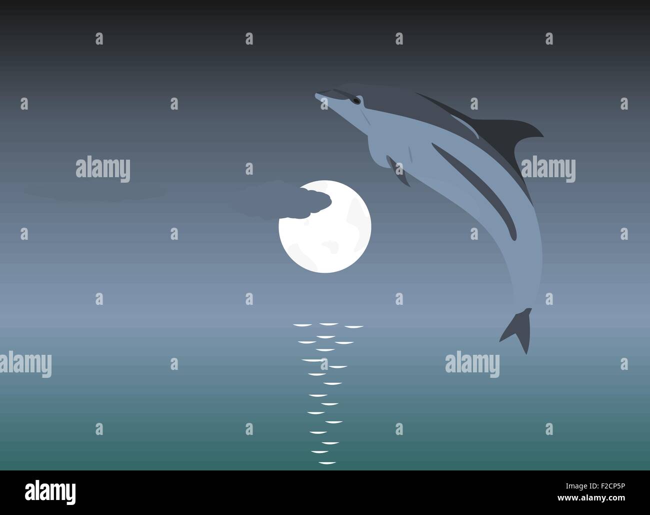 Illustration of a jumping dolphin over a moonlight Stock Vector Image ...