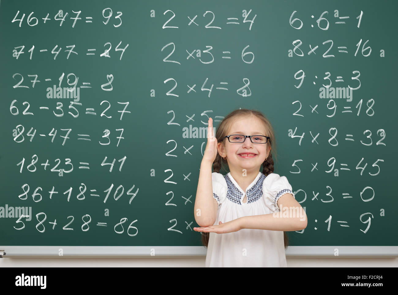 girl with math numbers on school board Stock Photo - Alamy