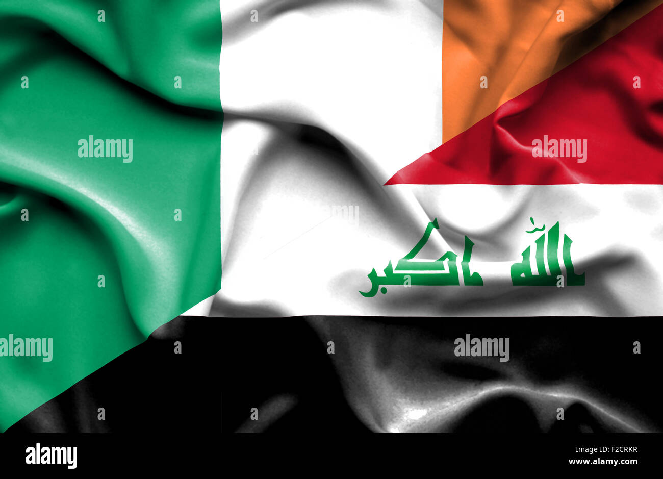 Waving flag of Iraq and Ireland Stock Photo - Alamy