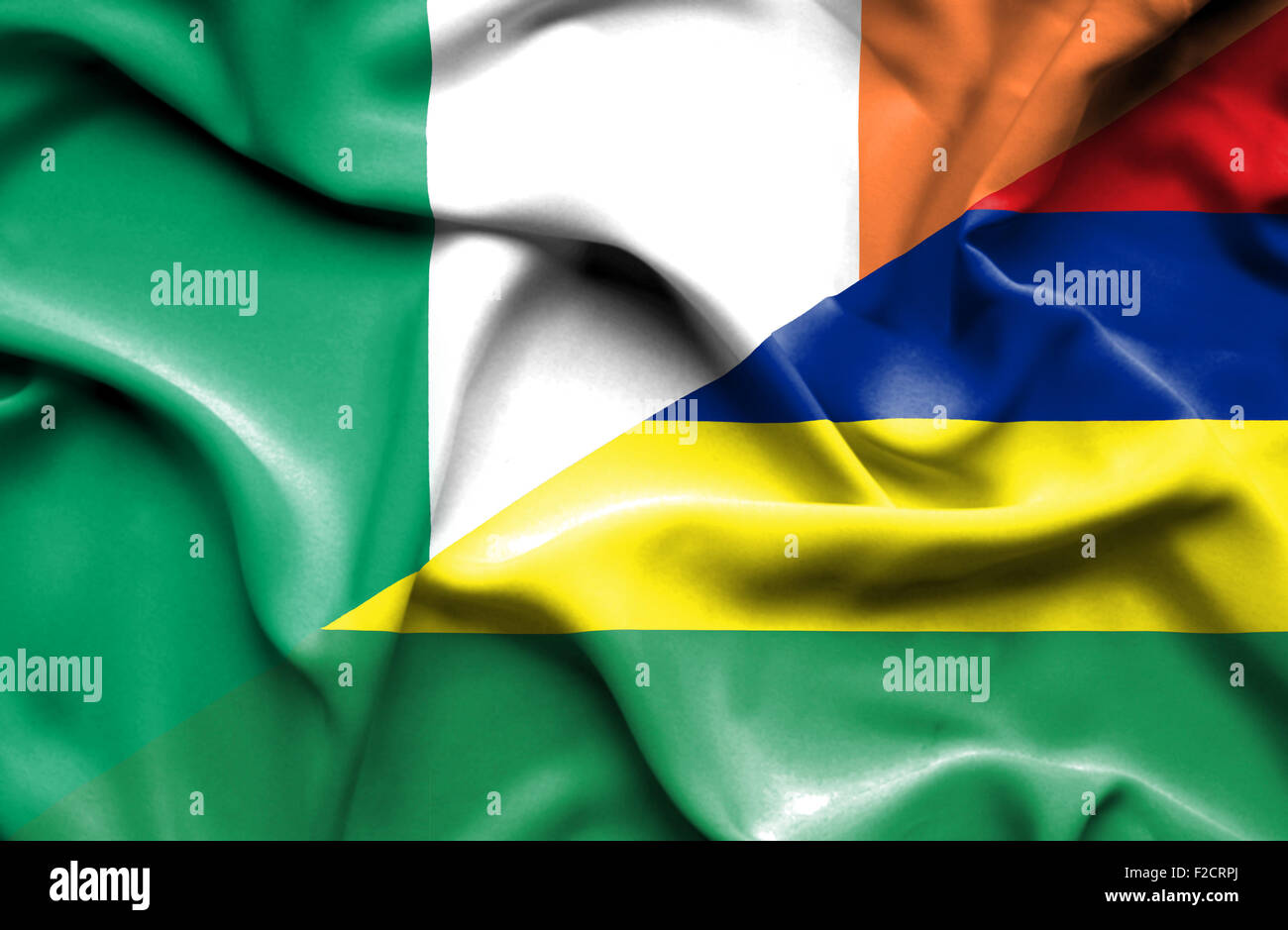Waving flag of Mauritius and Ireland Stock Photo - Alamy