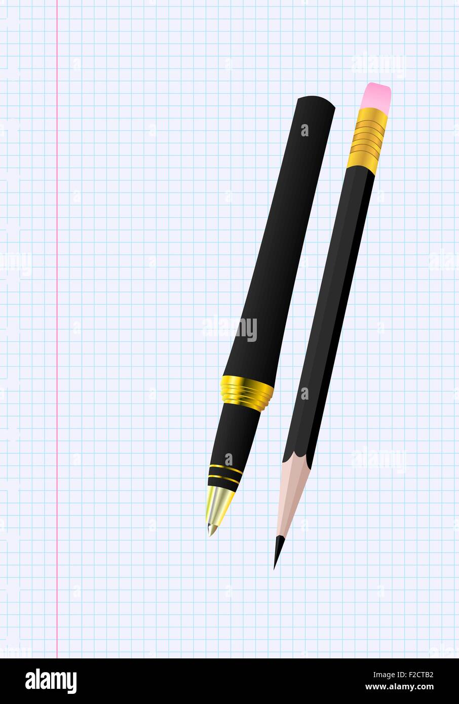 Pen and pencil on a sheet Stock Vector Image & Art - Alamy
