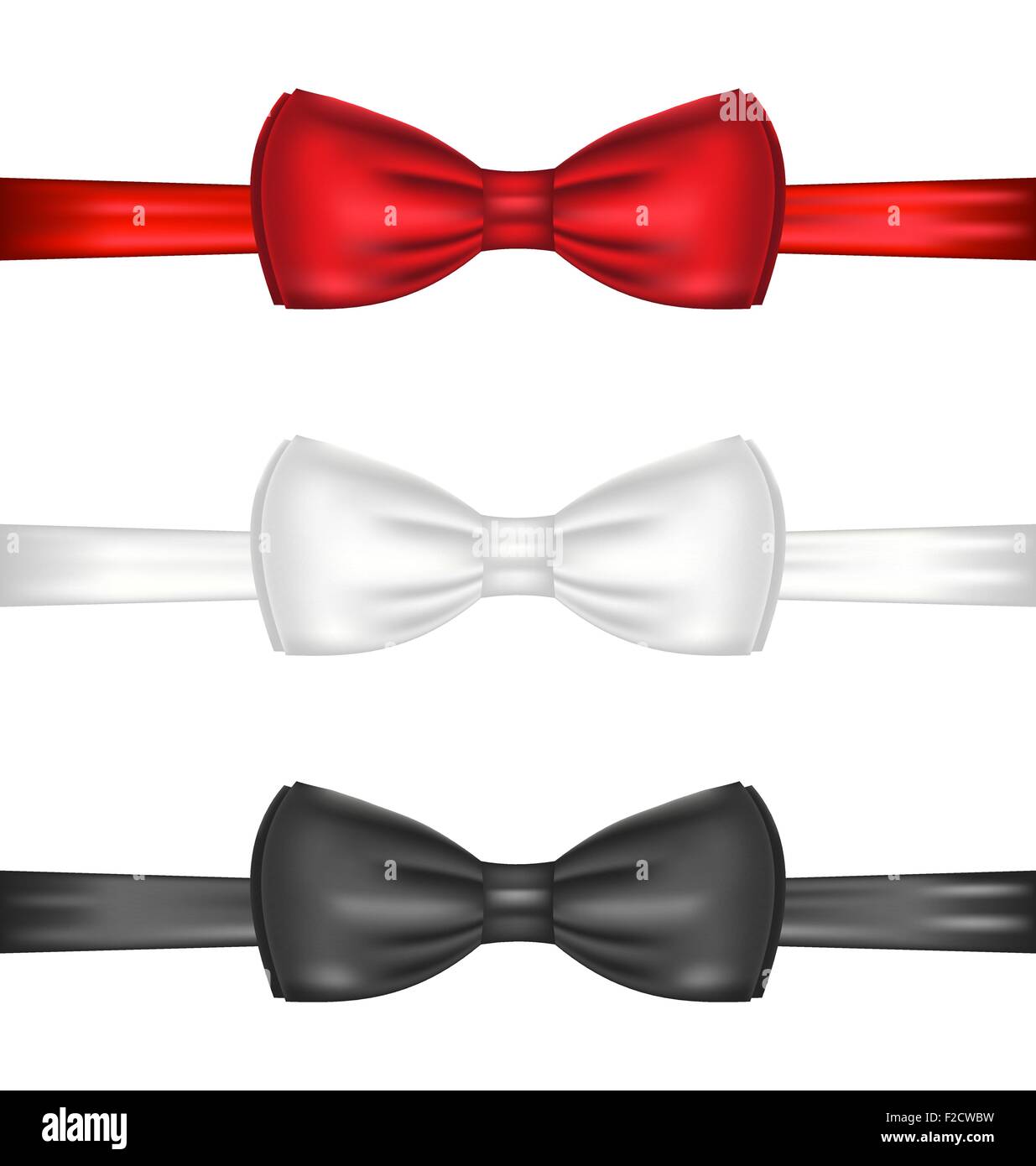 Set realistic red, white and black bow ties, isolated on white b Stock ...