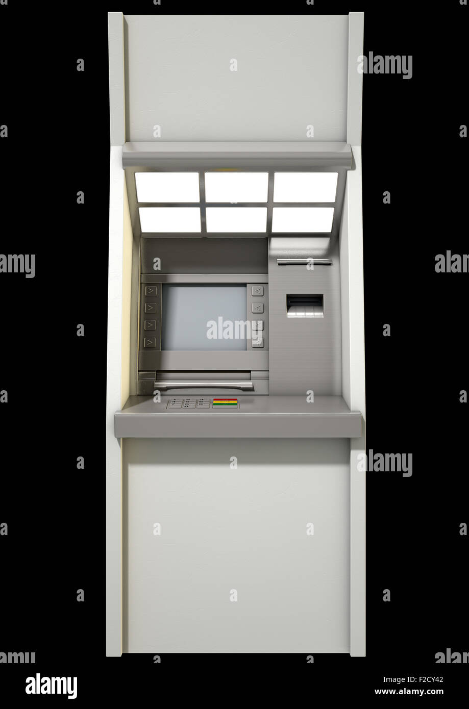 A closeup view of a generic atm facade with a blank sceen on an ...