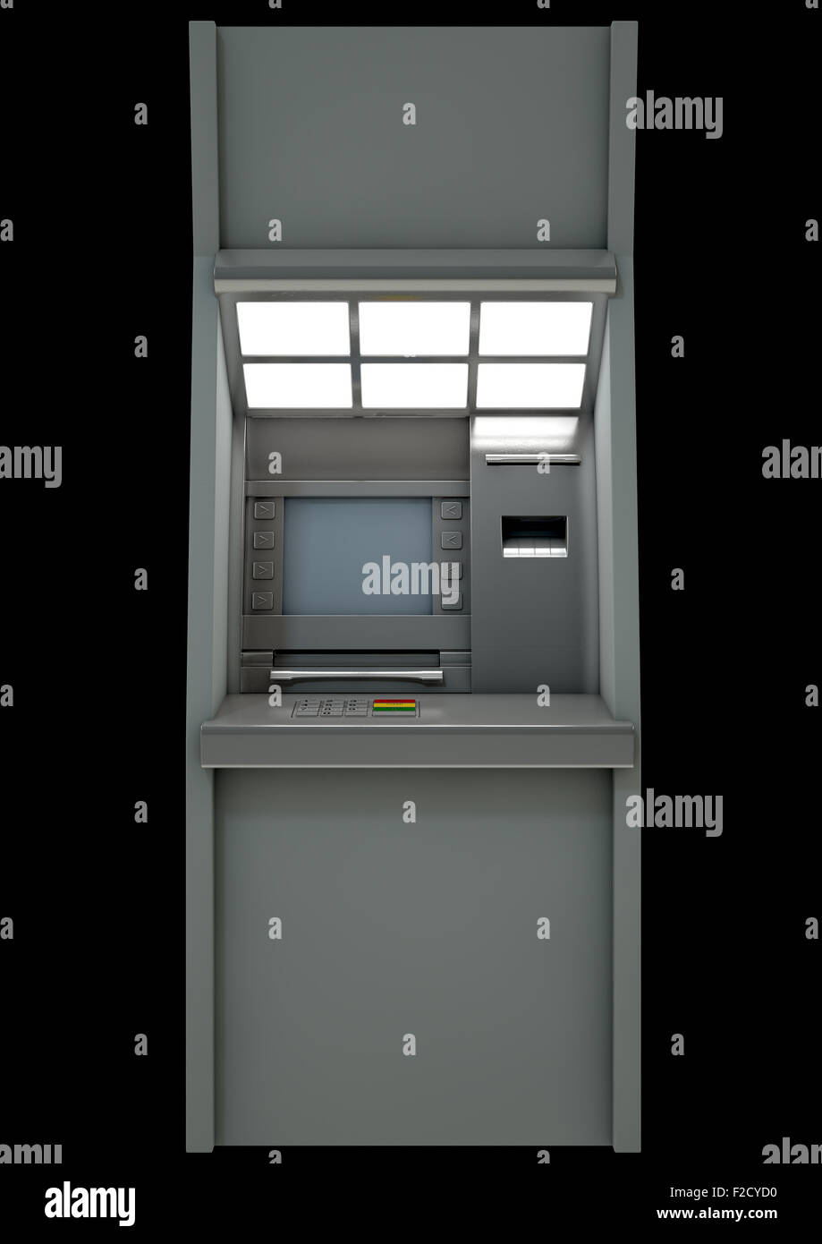 A closeup view of a generic atm facade with a blank sceen on an ...