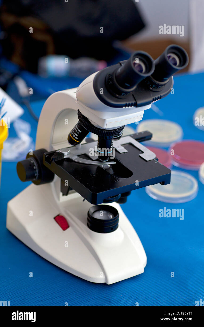 Microscope in the analysis laboratory Stock Photo - Alamy