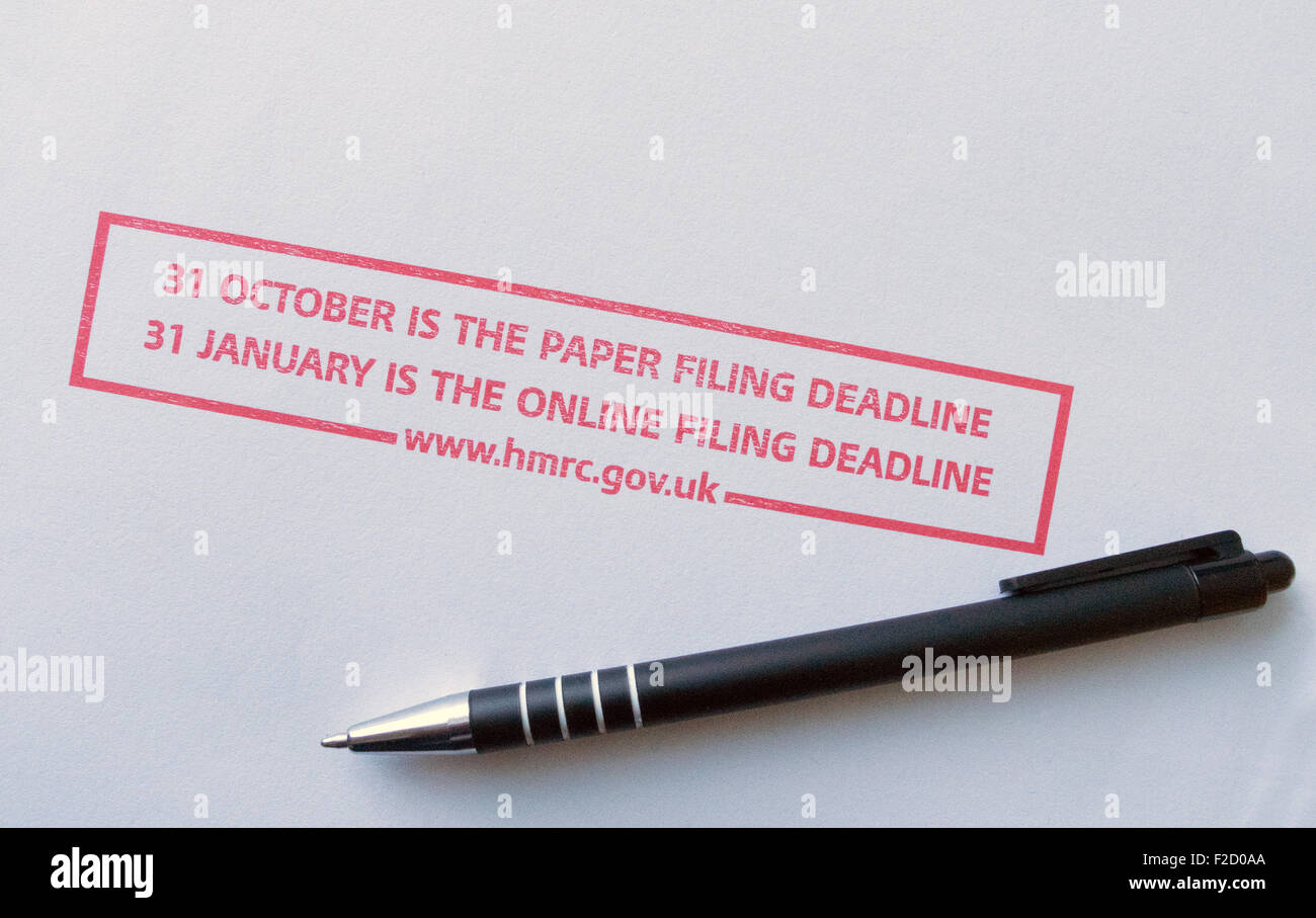 Self Assessment Income Tax Return Deadline Reminder, UK Stock Photo - Alamy