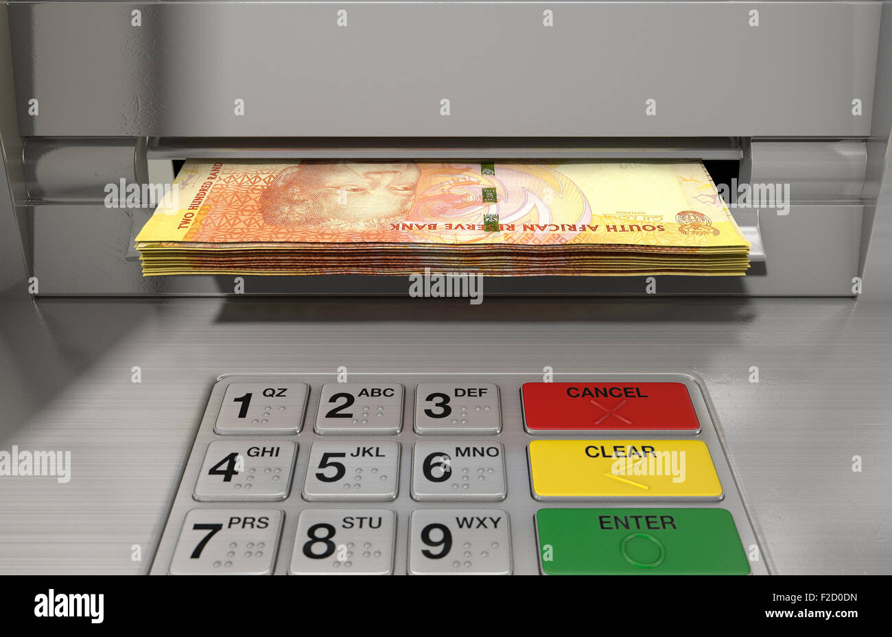 A closeup view of a generic atm facade with an illuminated sceen and ...