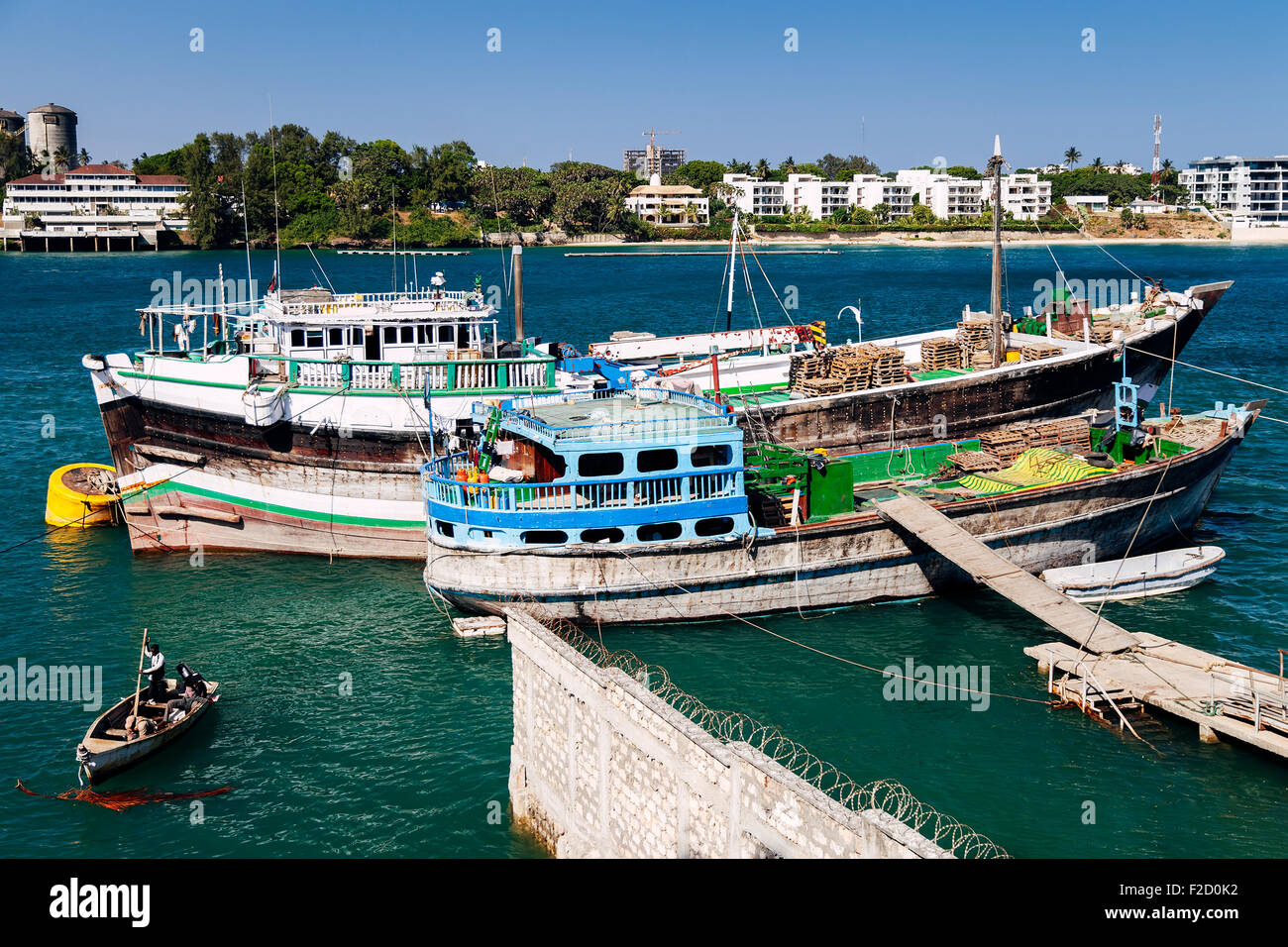 Cargo Ships In Mombasa, Kenya Near The Old Port On A Sunny Day Stock ...