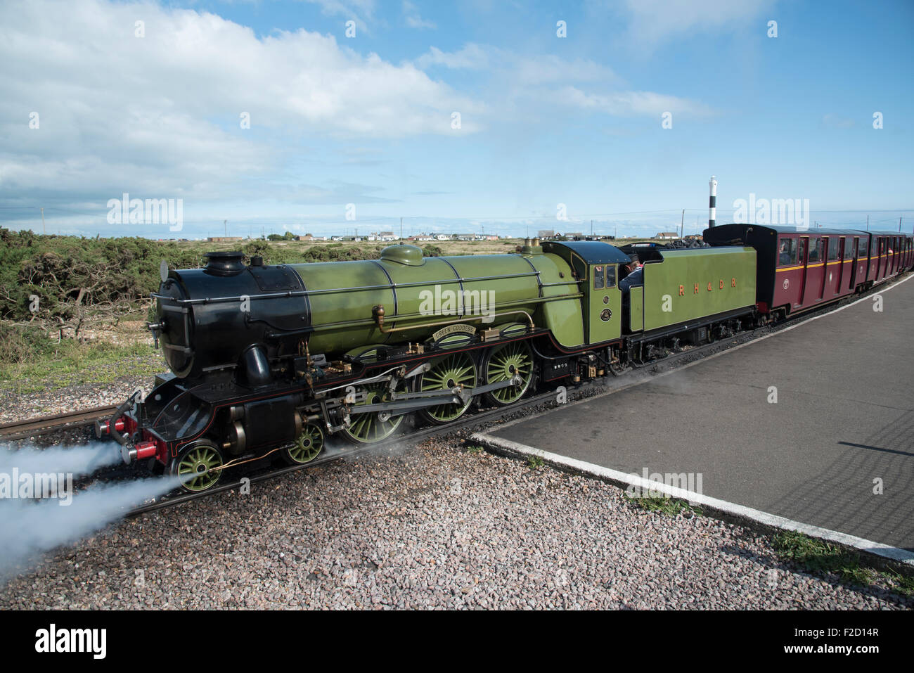 Romney Hythe & Dymchurch Railway. The Green Goddess steam engine at ...