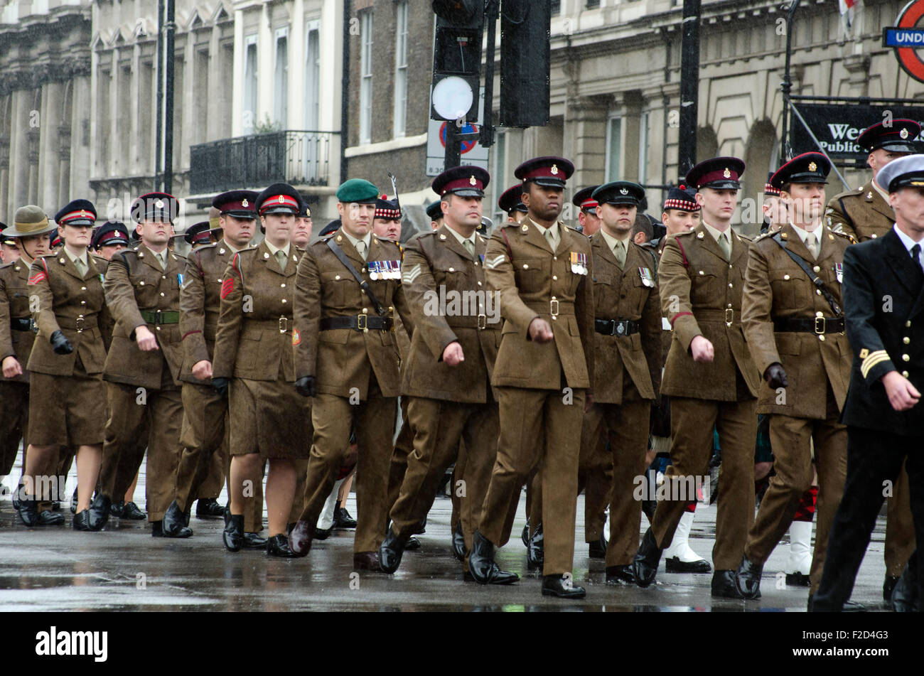 London, UK, 16 September 2015, HMS Seahawk parade down Whitehall led by ...