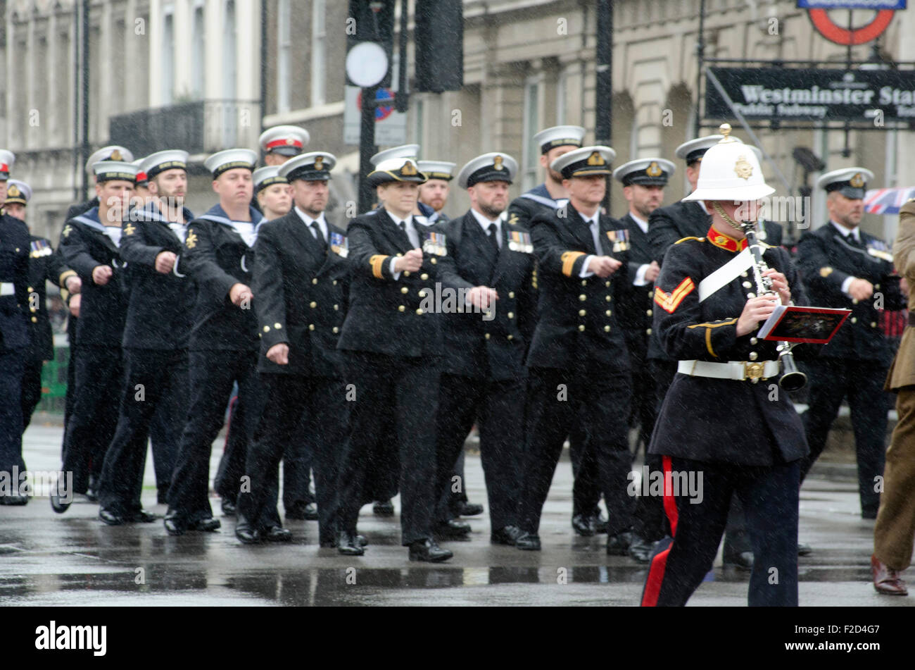 London, UK, 16 September 2015, HMS Seahawk parade down Whitehall led by ...