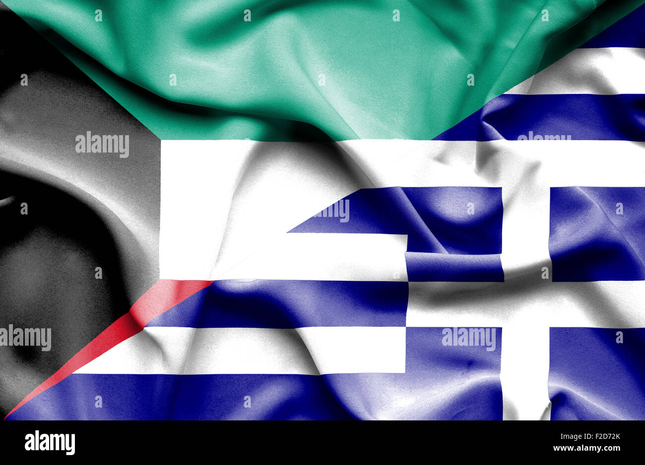 Waving flag of Greece and Kuwait Stock Photo - Alamy