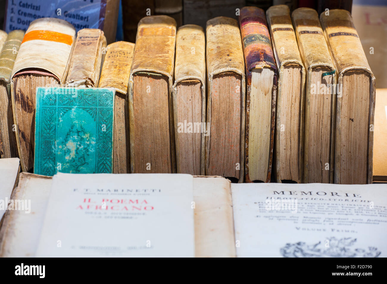 Close up of old Italian books in the street market Stock Photo - Alamy