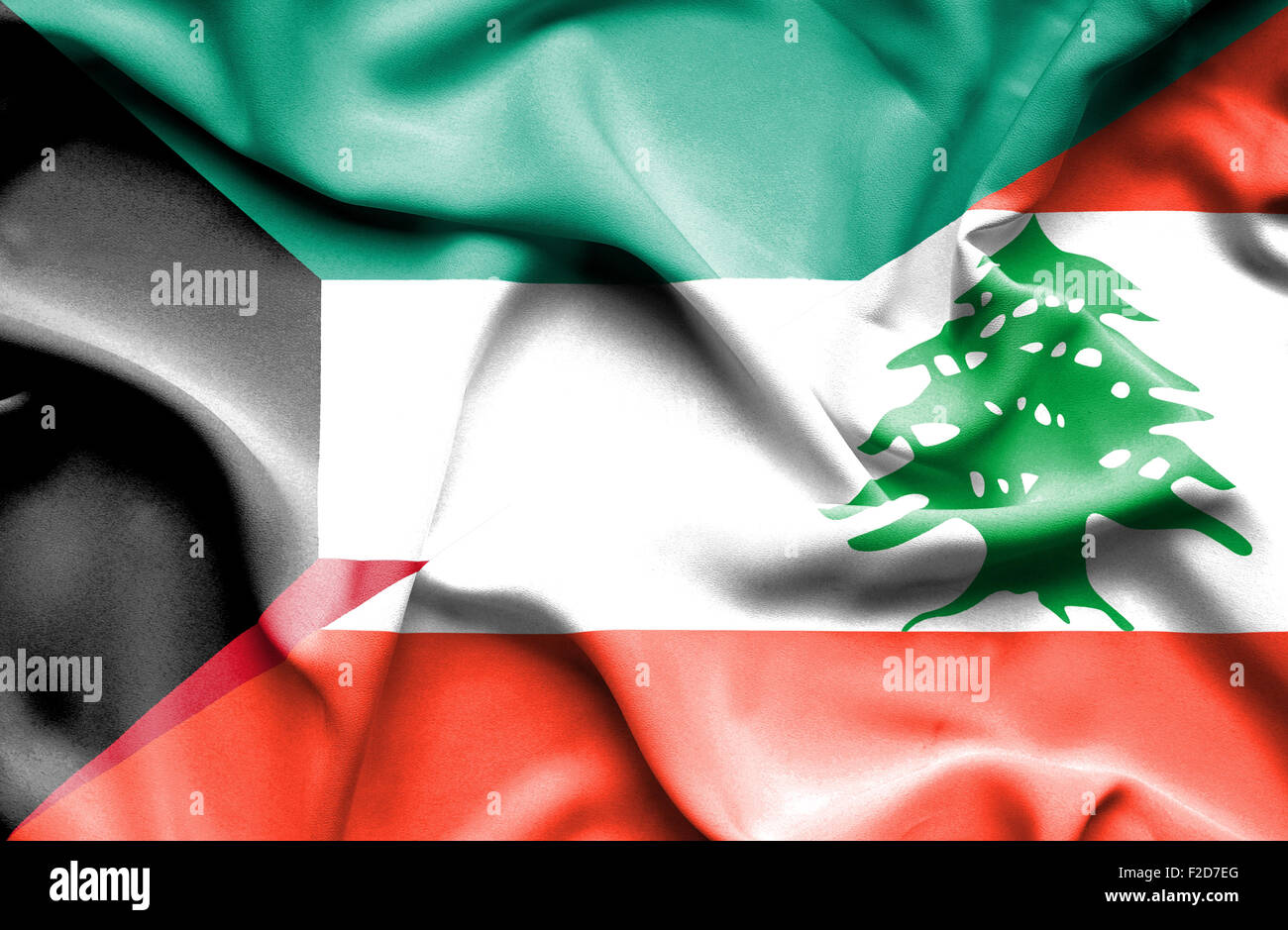 Waving flag of Lebanon and Kuwait Stock Photo - Alamy