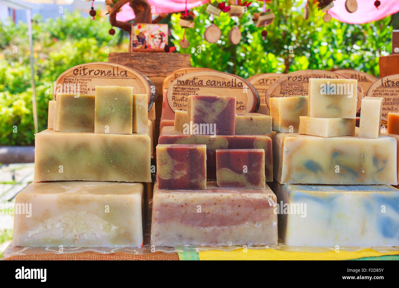 View of homemade soaps in the street market Stock Photo - Alamy