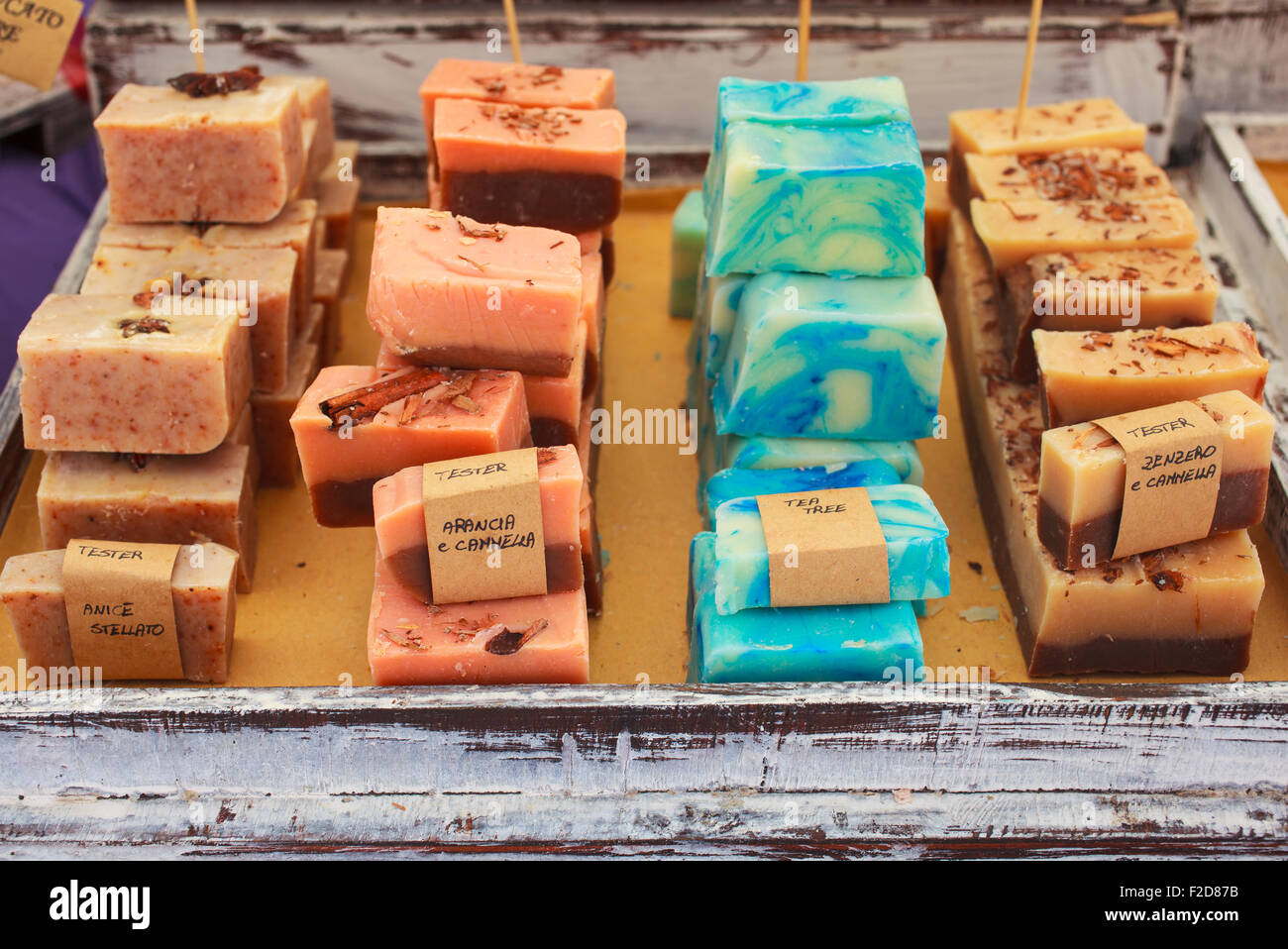 View of homemade soaps in the street market Stock Photo - Alamy