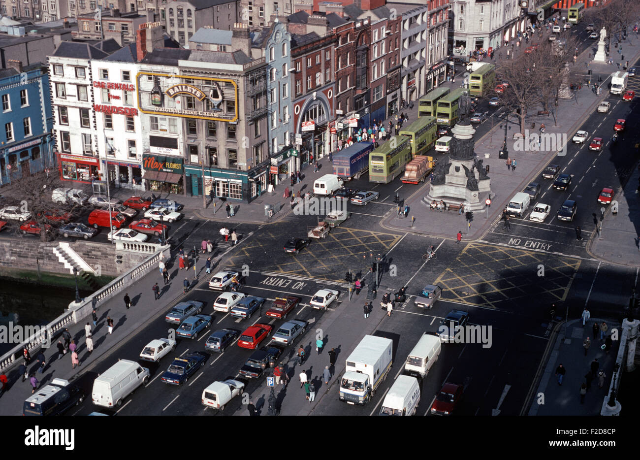 Aerial view of O'Connell Bridge, O'Connell Street and The Quays, Dublin ...
