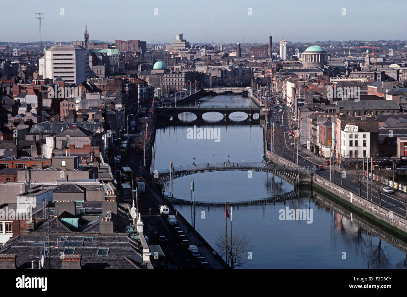 Aerial view of Dublin City and River Liffey referred to in James Joyce ...