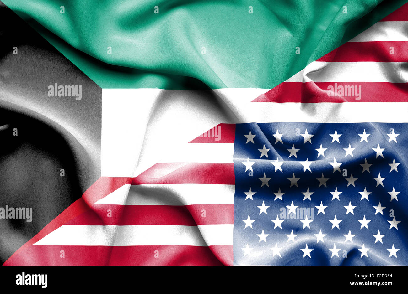 Waving flag of United States of America and Kuwait Stock Photo - Alamy