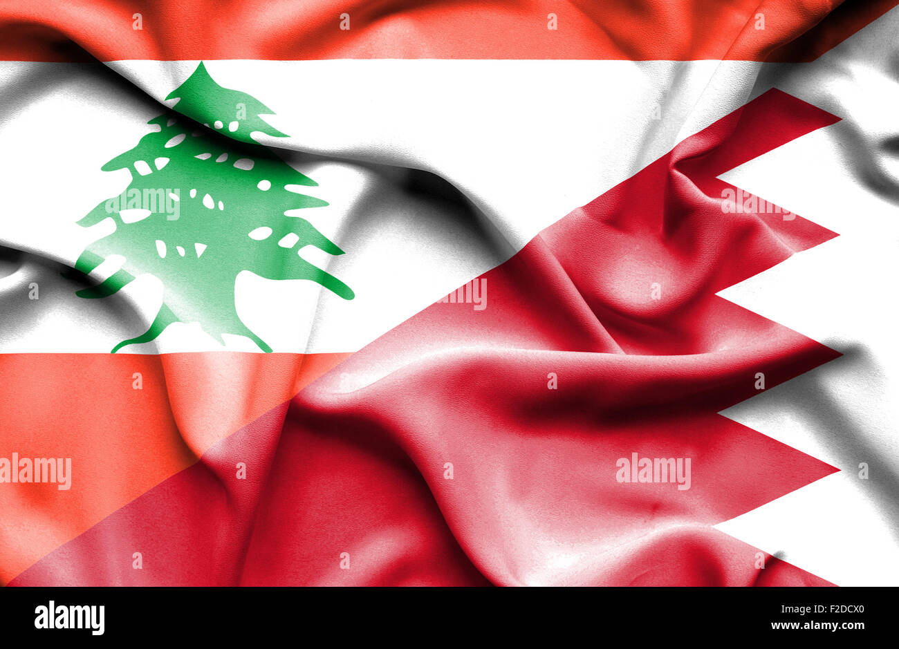 Waving flag of Bahrain and Lebanon Stock Photo - Alamy