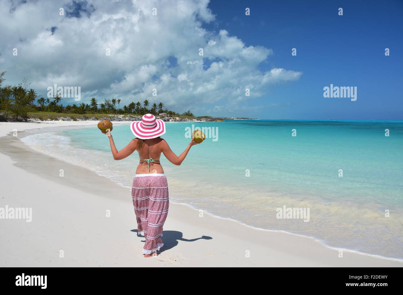 Woman beach bahamas palm tree hi-res stock photography and images - Alamy